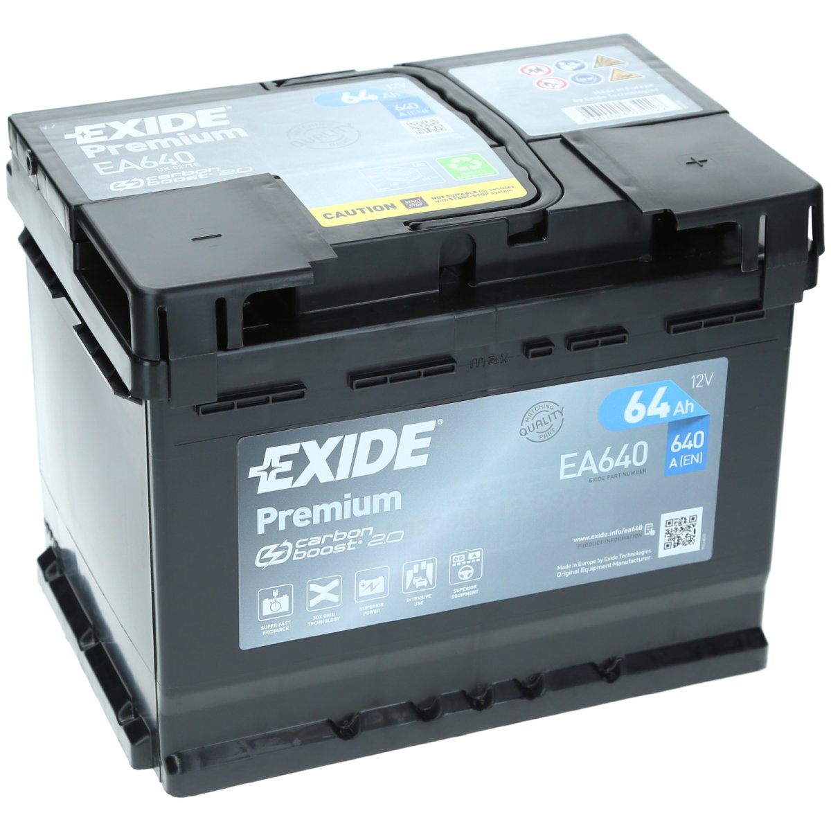 Exide Premium 12V 64Ah 640 A EA640 Autobatterie, 71,40